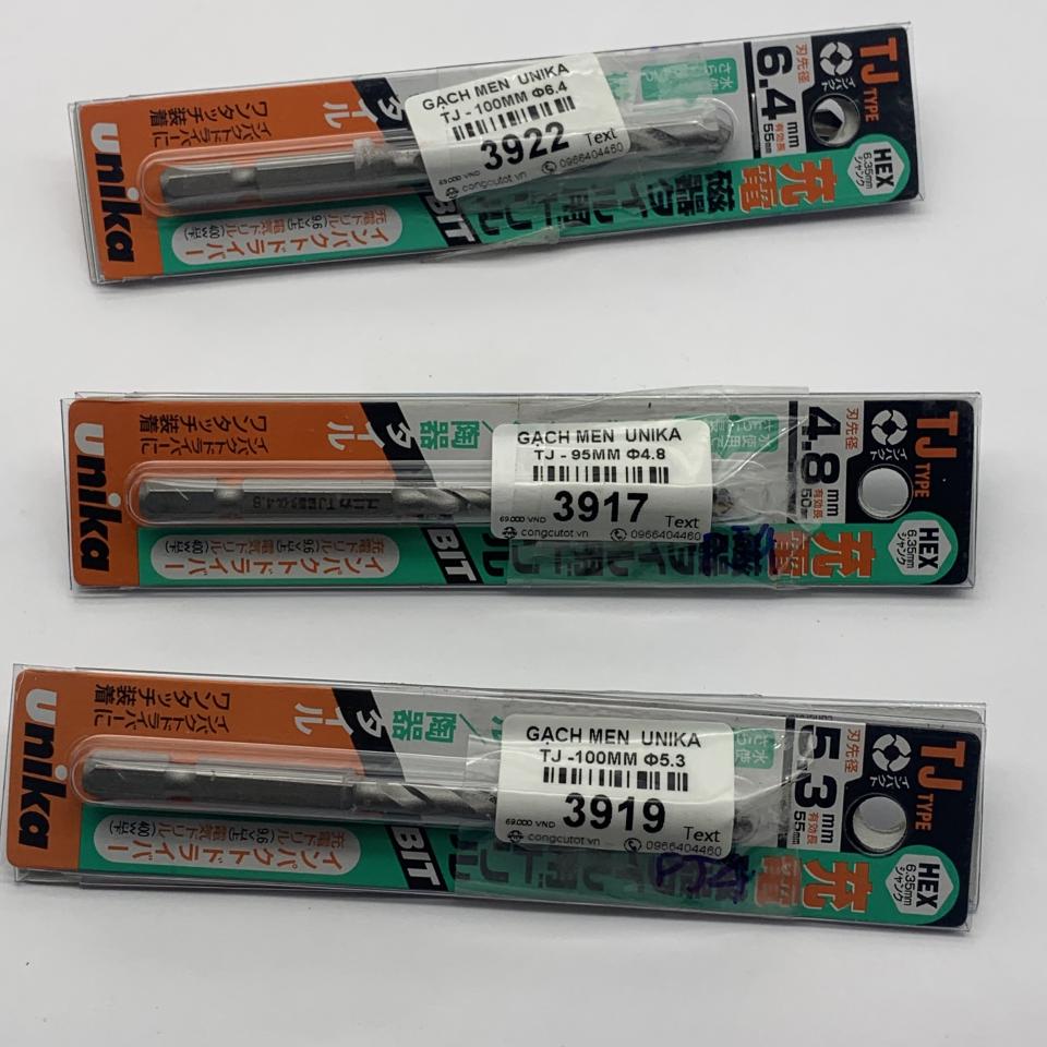 Mũi khoan gạch men chuôi lục UNIKA TJ Nhật dài 100mm Φ6.4