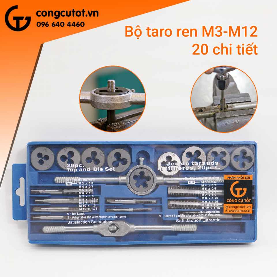 Bộ taro ren trong và ren ngoài 20 chi tiết M3-M12