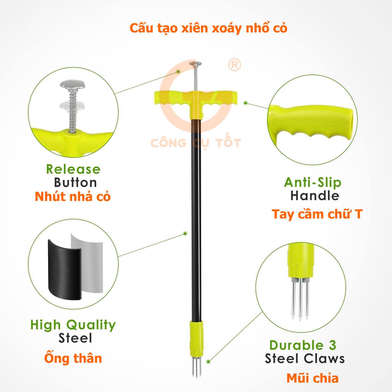 Xiên xoáy nhổ cỏ dại đạp chân