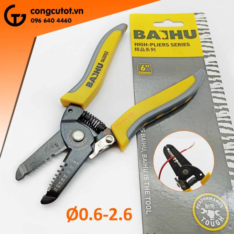 Kìm tuốt dây Ø0.6-2.6mm BAIHU 62052 có CHỐT KHÓA AN TOÀN