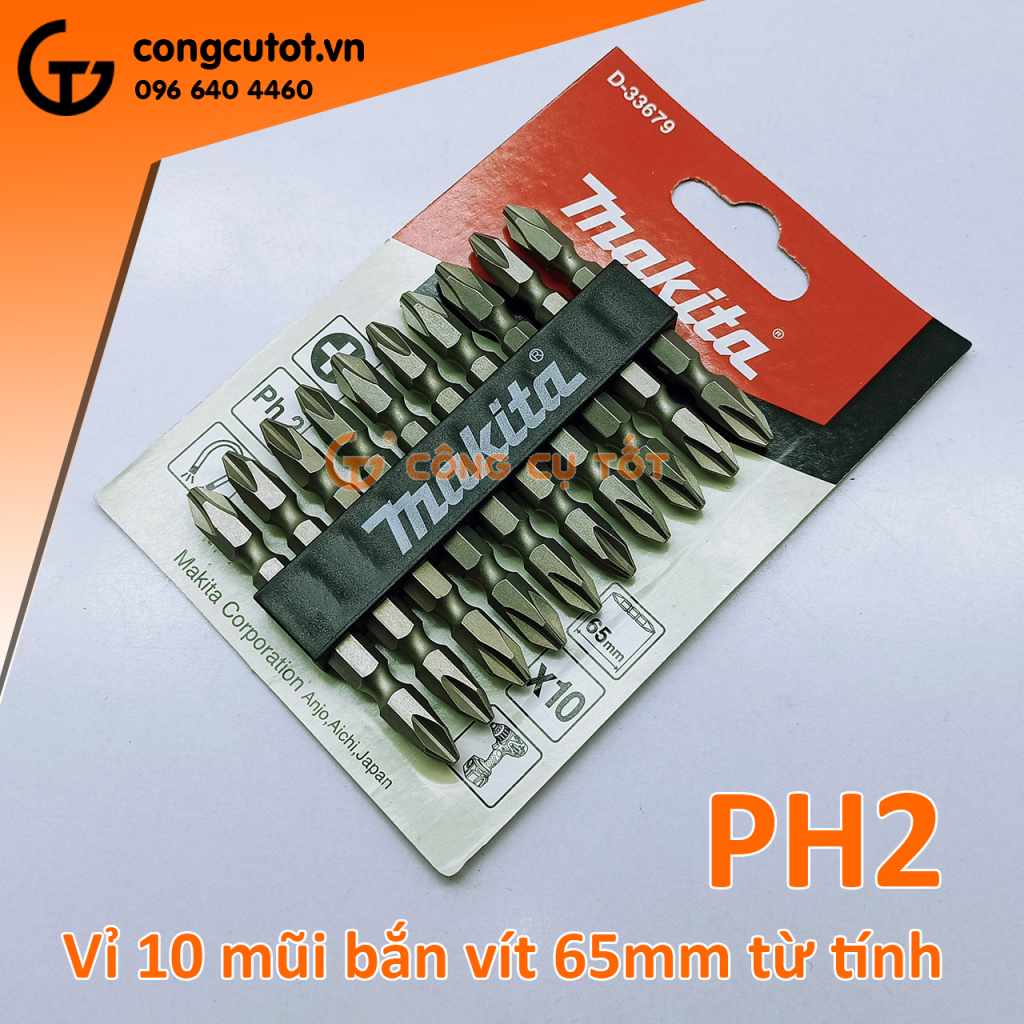 Mũi vít 2 đầu PH2 thép S2 Makita dài 65mm D-33679.