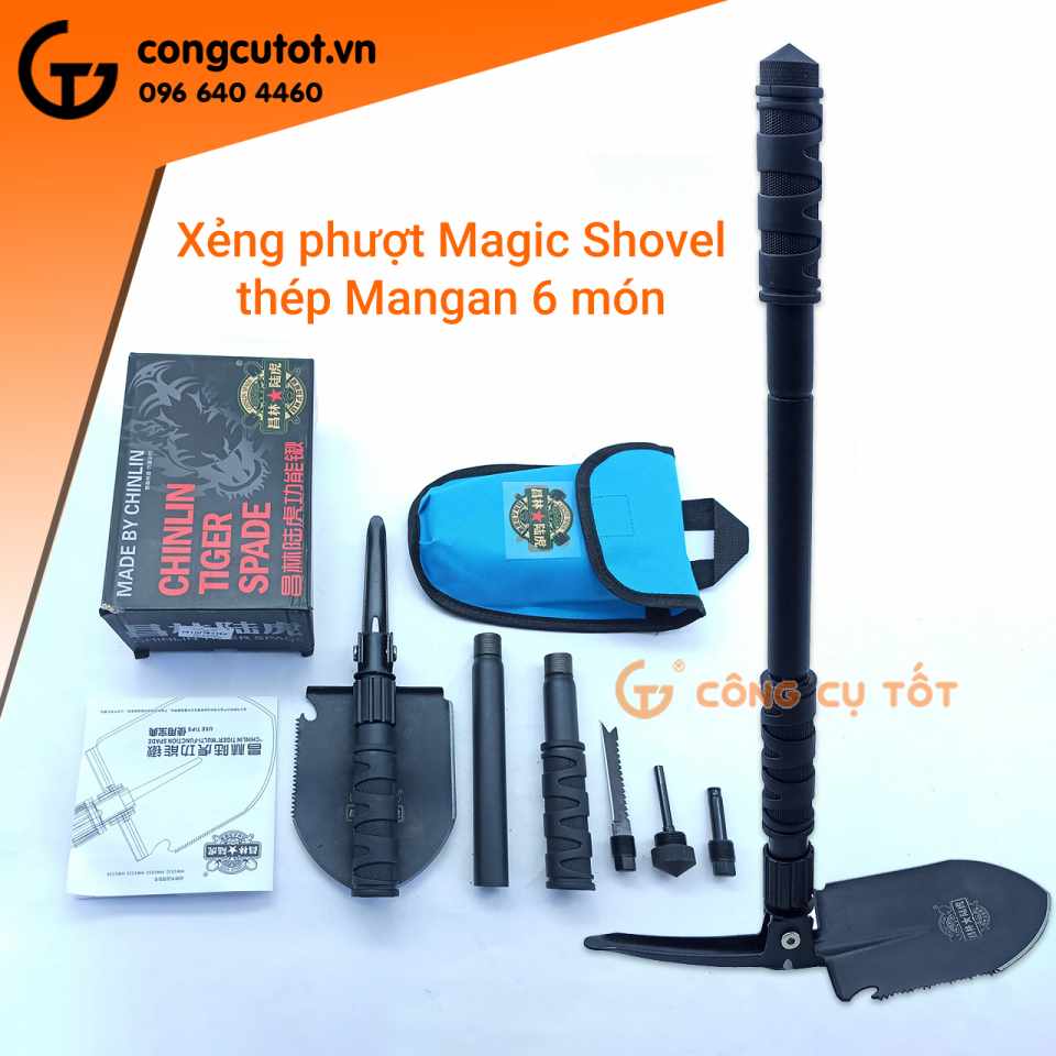 Xẻng phượt sinh tồn Magic Shovel thép Mangan 6 chi tiết
